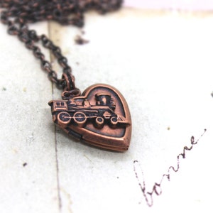 Train. Heart Locket Necklace.copper Ox - Etsy