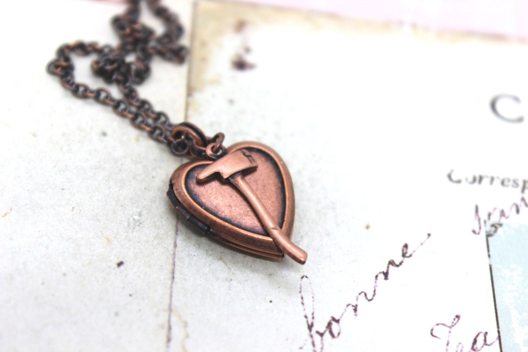 Axe. Heart Locket Necklace. Copper Ox - Etsy