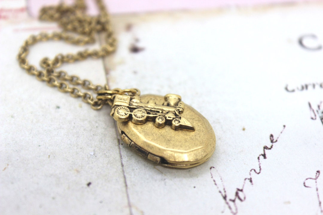 Train. Oval Locket Necklace. Gold Ox Jewelry - Etsy