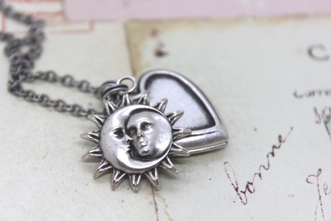 Sun and Moon. Heart Locket Necklace. Silver Ox Meduim Locket - Etsy