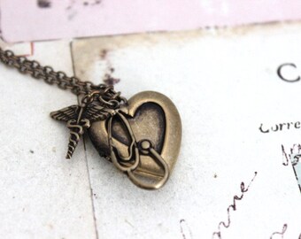 Medical Symbol. Heart Locket Necklace. Brass Ox - Etsy