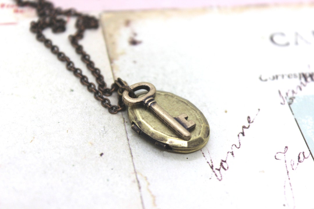 Key. Locket Necklace. in Brass Ox - Etsy