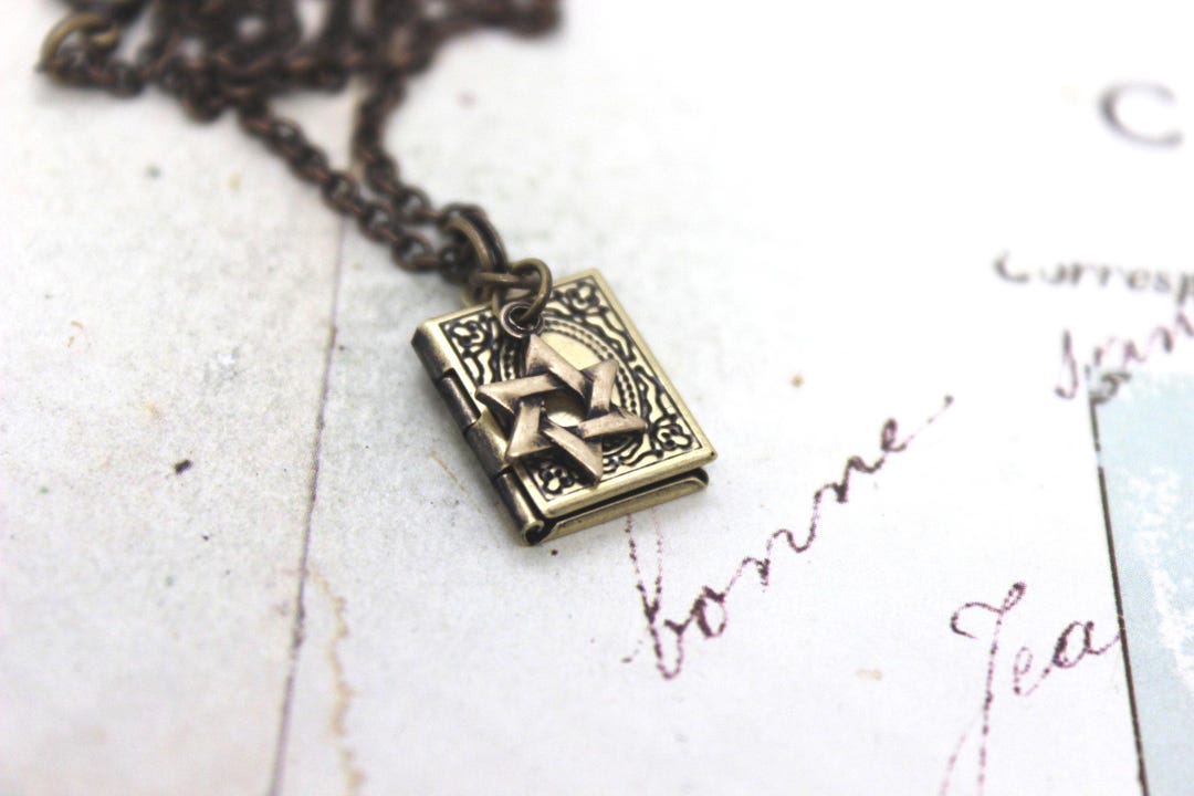 Star of David. Locket Necklace. in Brass Ox Little Book Locket - Etsy