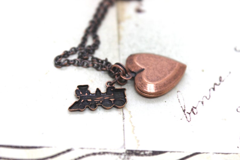 Train. Heart Locket Necklace.copper Ox - Etsy