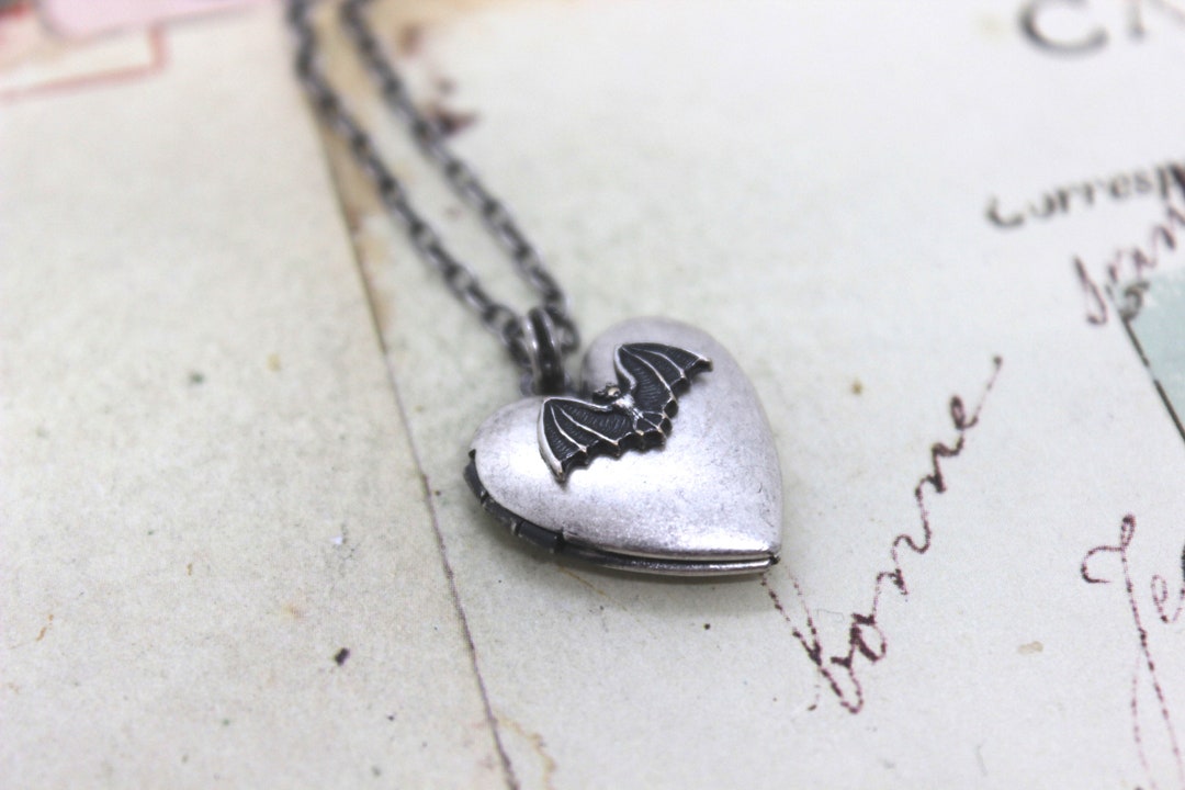 Bat. Heart Locket Necklace. Silver Ox Jewelry Now With a Silver Ox Bat ...