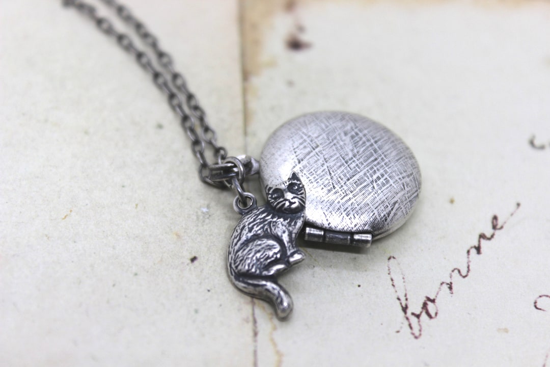 Cat. Locket Necklace. in Silver Ox With Etched Lines - Etsy
