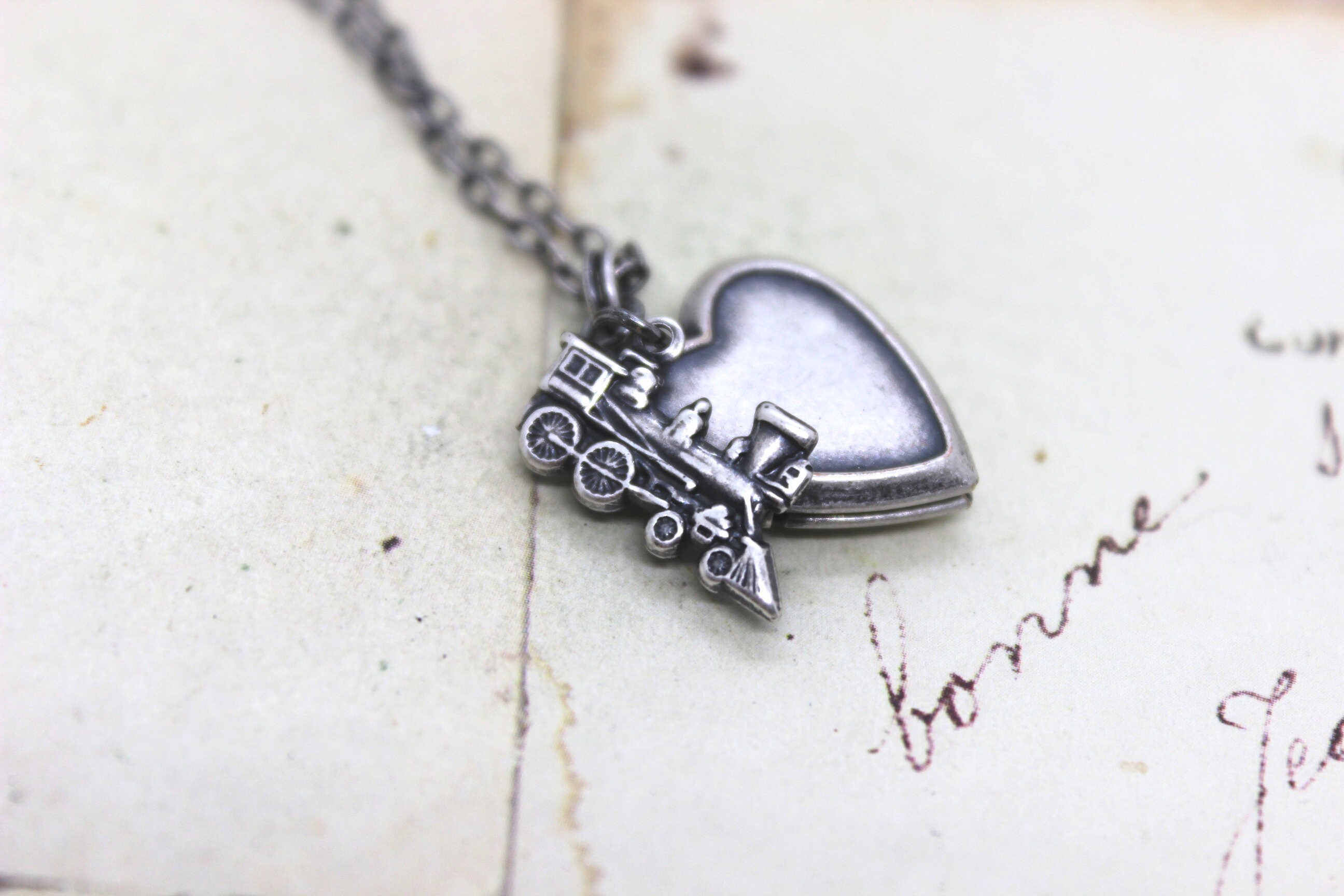 Train. Heart Locket Necklace. Silver Ox - Etsy