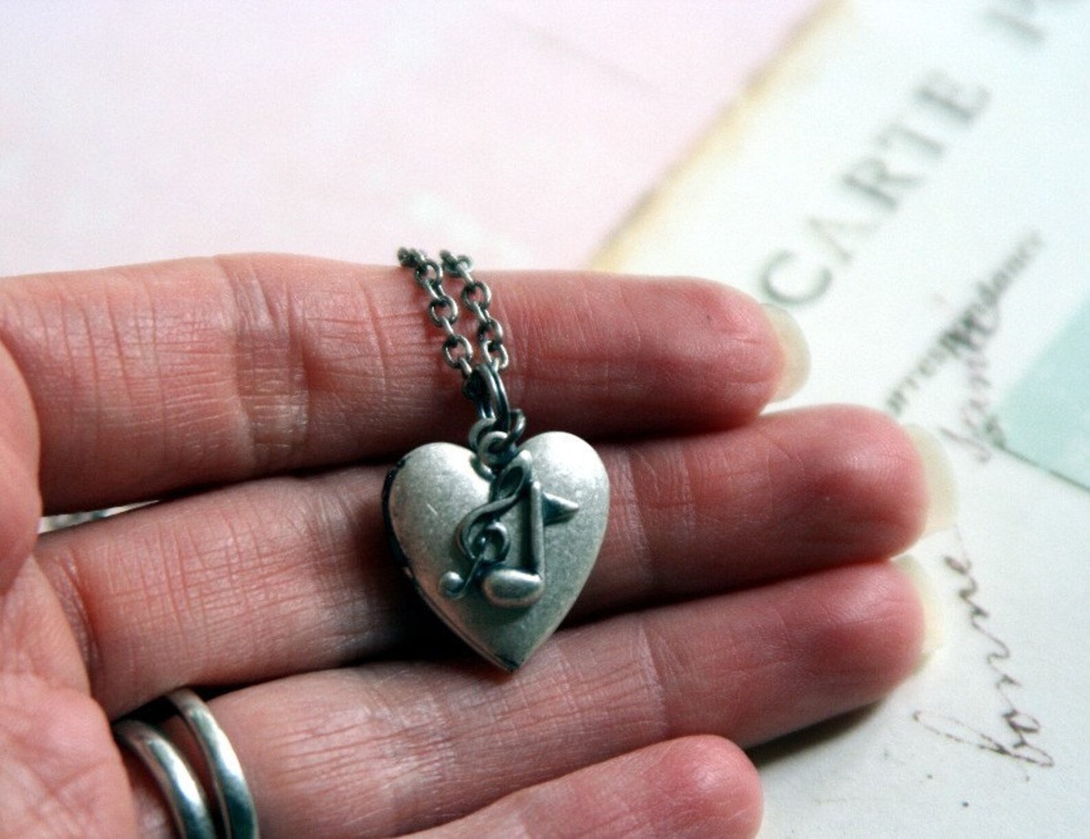 Music Notes. Heart Locket Necklace. Silver Ox | Etsy