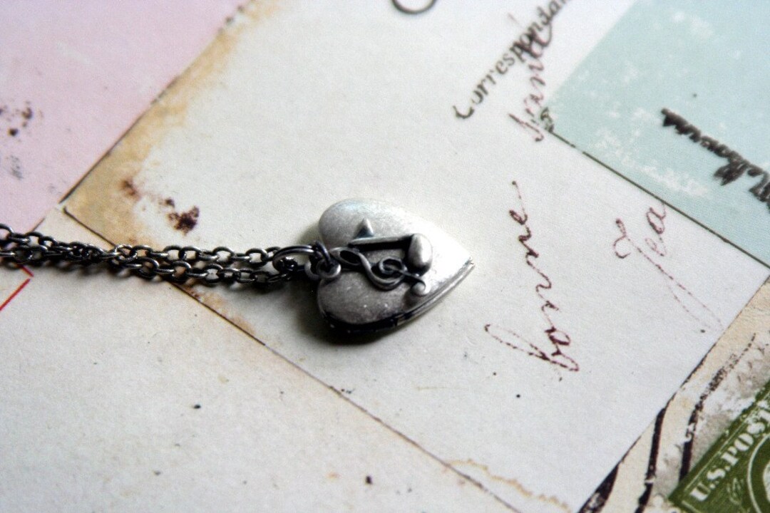 Music Notes. Heart Locket Necklace. Silver Ox - Etsy