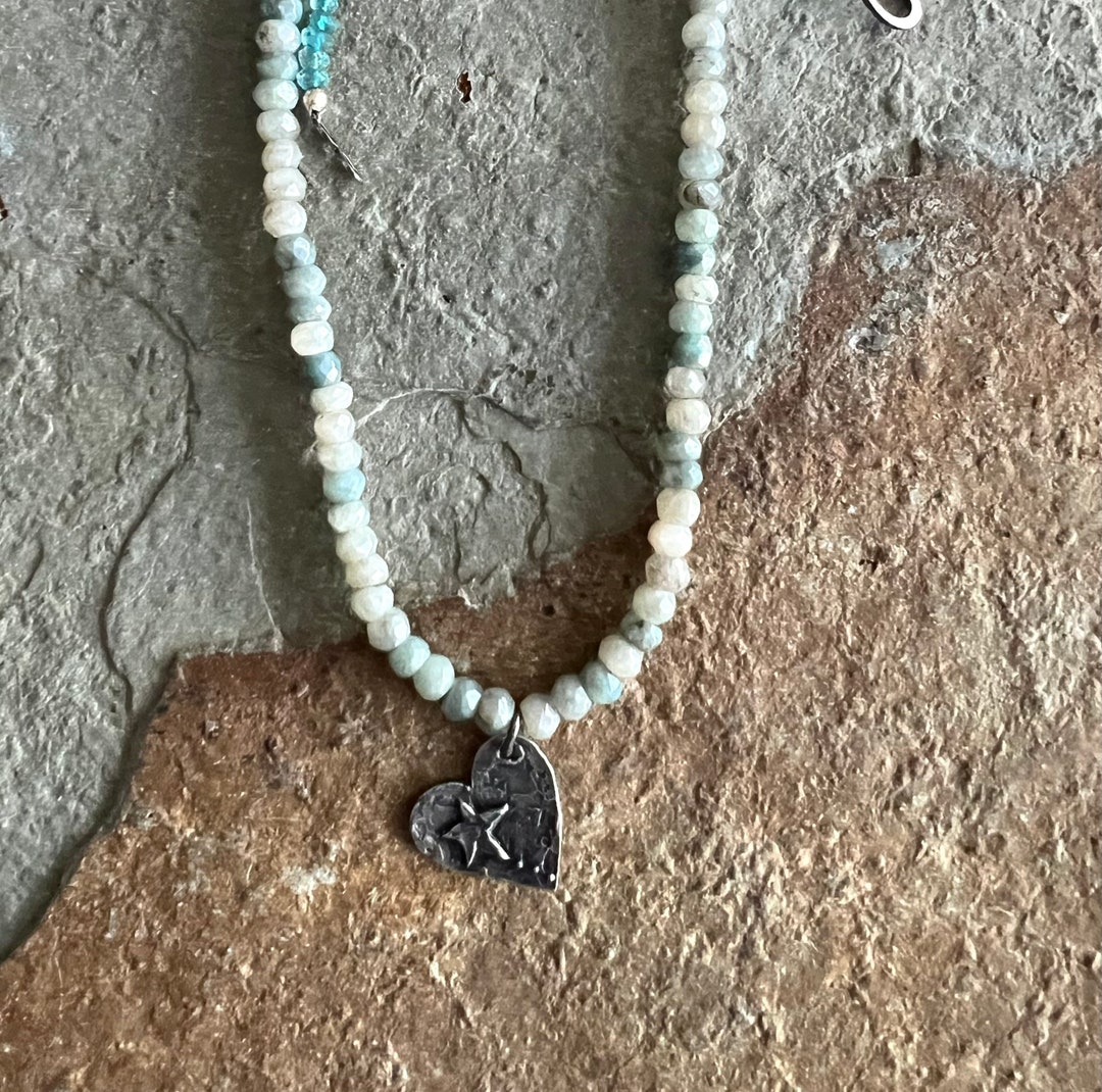 Sale-hand Forged Sterling Silver Heart Charm on a Moonstone and ...