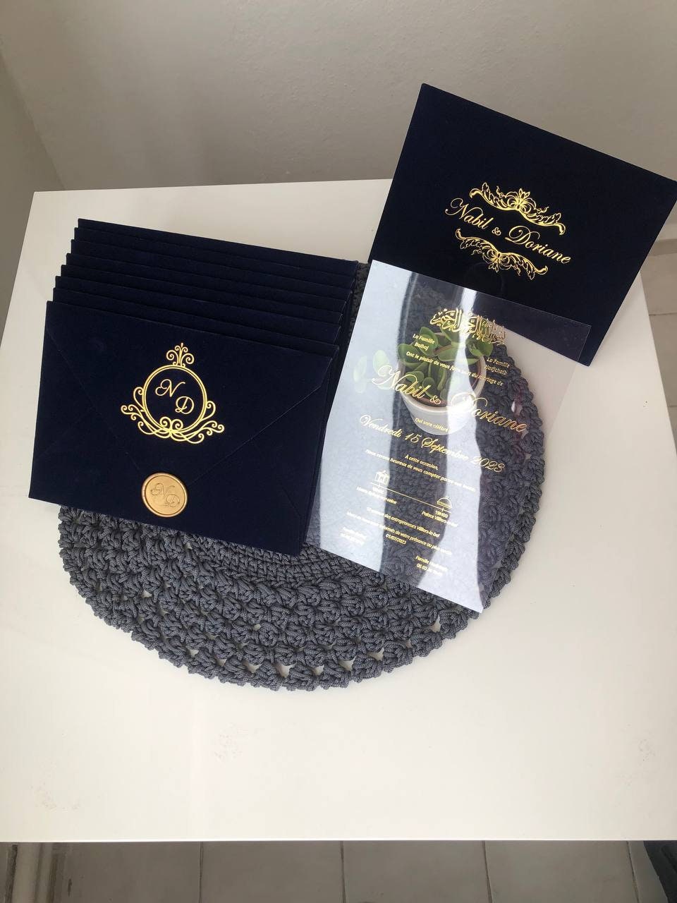 Gold Printed Acrylic Invitation With Special Velvet Envelopes ...