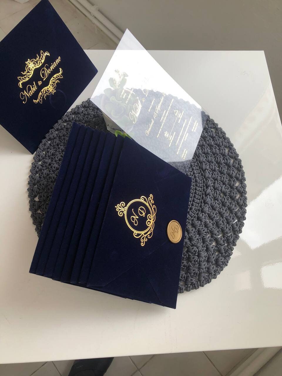 Gold Printed Acrylic Invitation With Special Velvet Envelopes ...