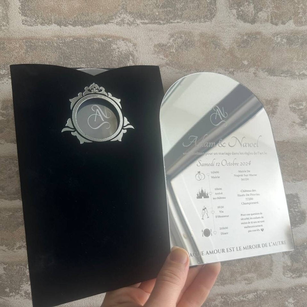 Luxury Velvet Invitation Set: Silver Mirror Invitation With Black ...