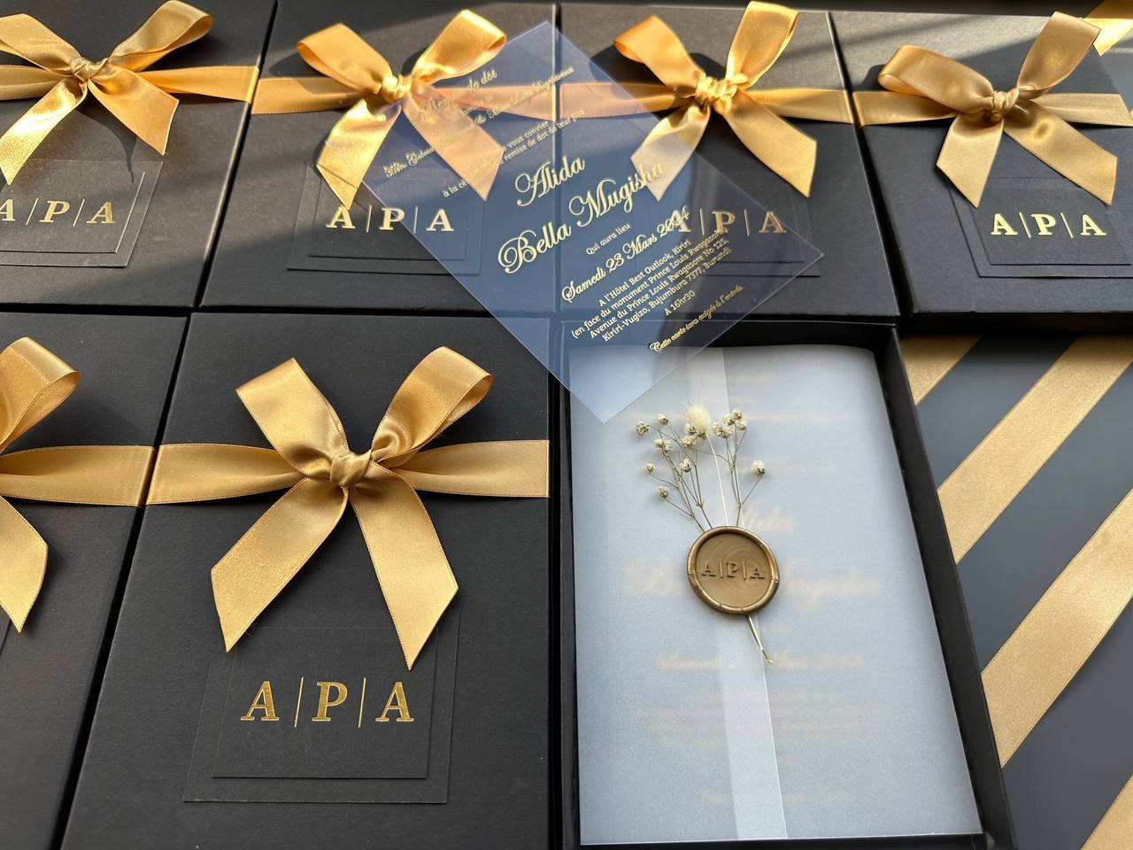 Black Box Invitation Set; Clear Acrylic Gold Printed Invitation With ...