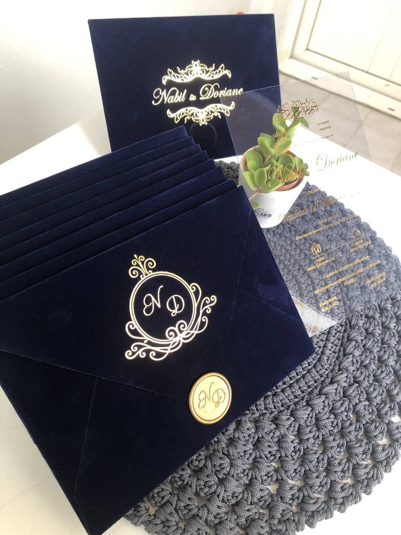 Gold Printed Acrylic Invitation With Special Velvet Envelopes ...