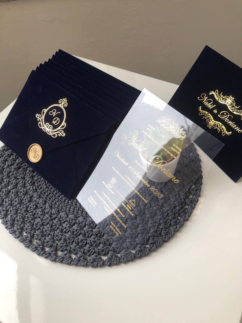 Gold Printed Acrylic Invitation With Special Velvet Envelopes ...