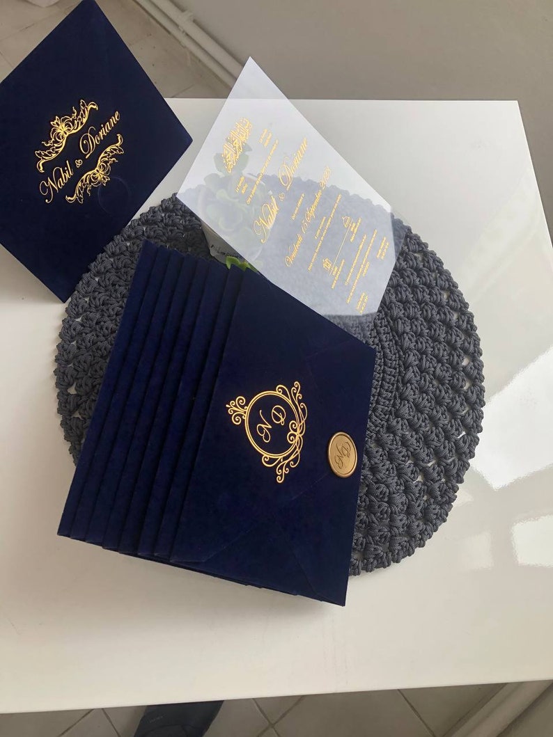 Gold Printed Acrylic Invitation With Special Velvet Envelopes ...