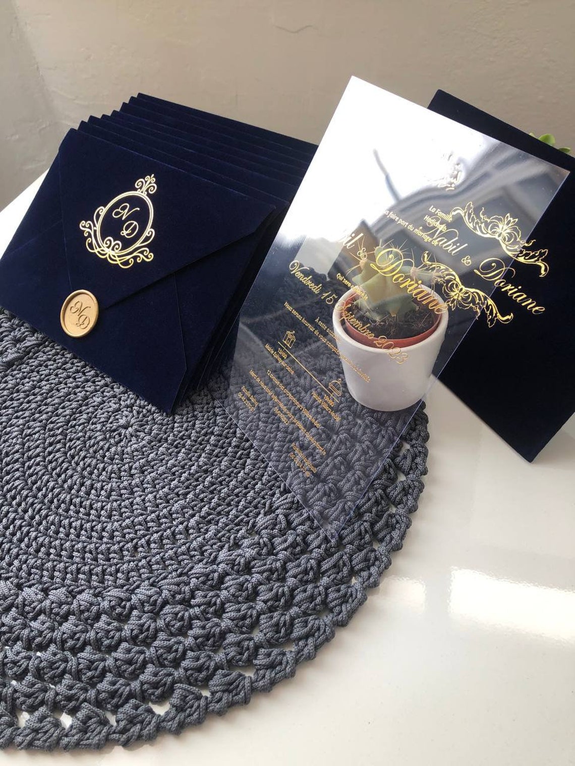 Gold Printed Acrylic Invitation With Special Velvet Envelopes ...