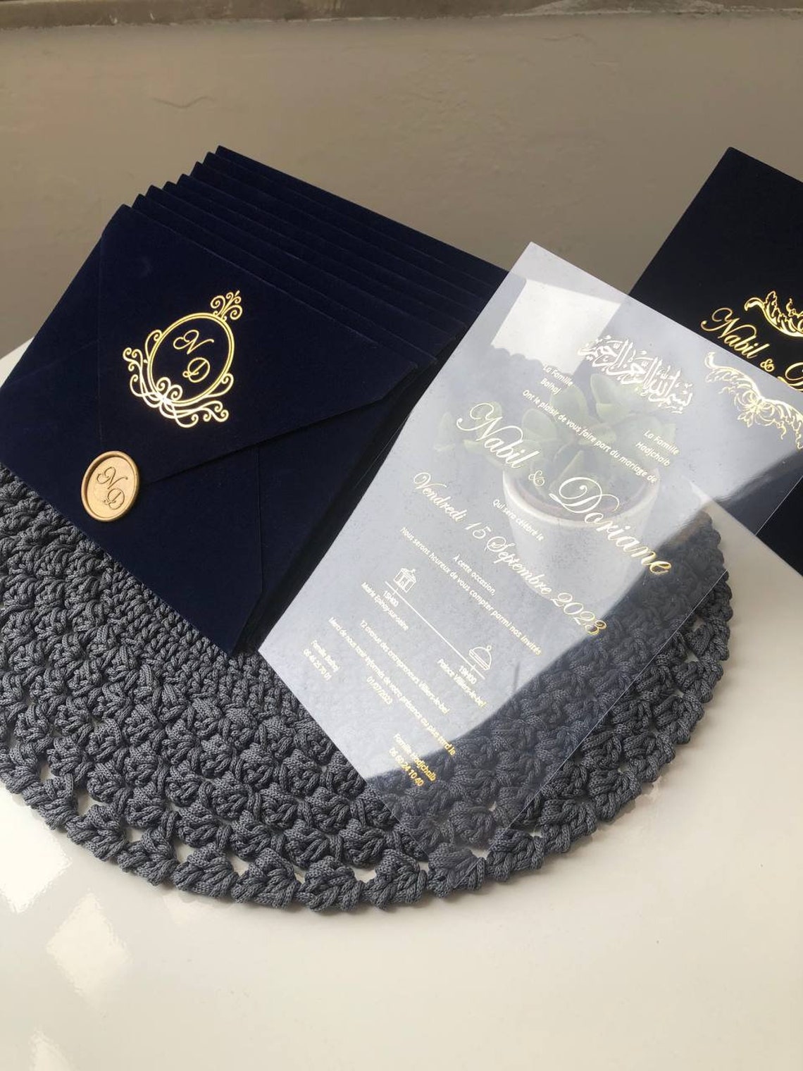 Gold Printed Acrylic Invitation With Special Velvet Envelopes ...