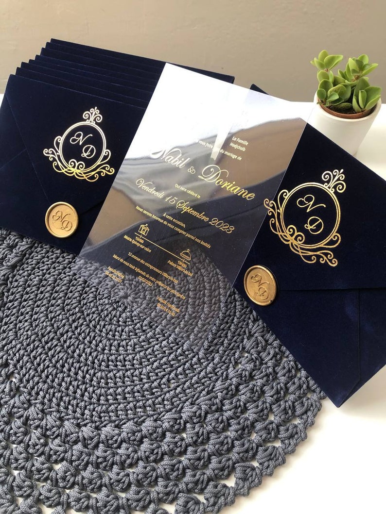 Gold Printed Acrylic Invitation With Special Velvet Envelopes ...