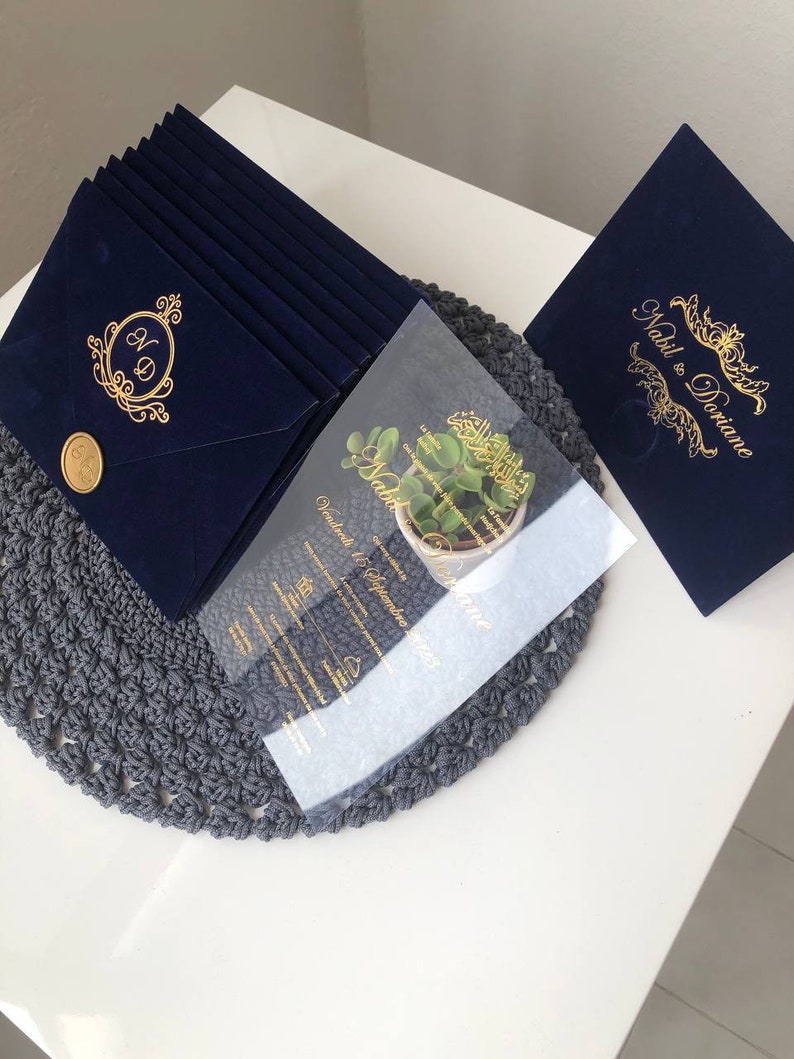 Gold Printed Acrylic Invitation With Special Velvet Envelopes ...