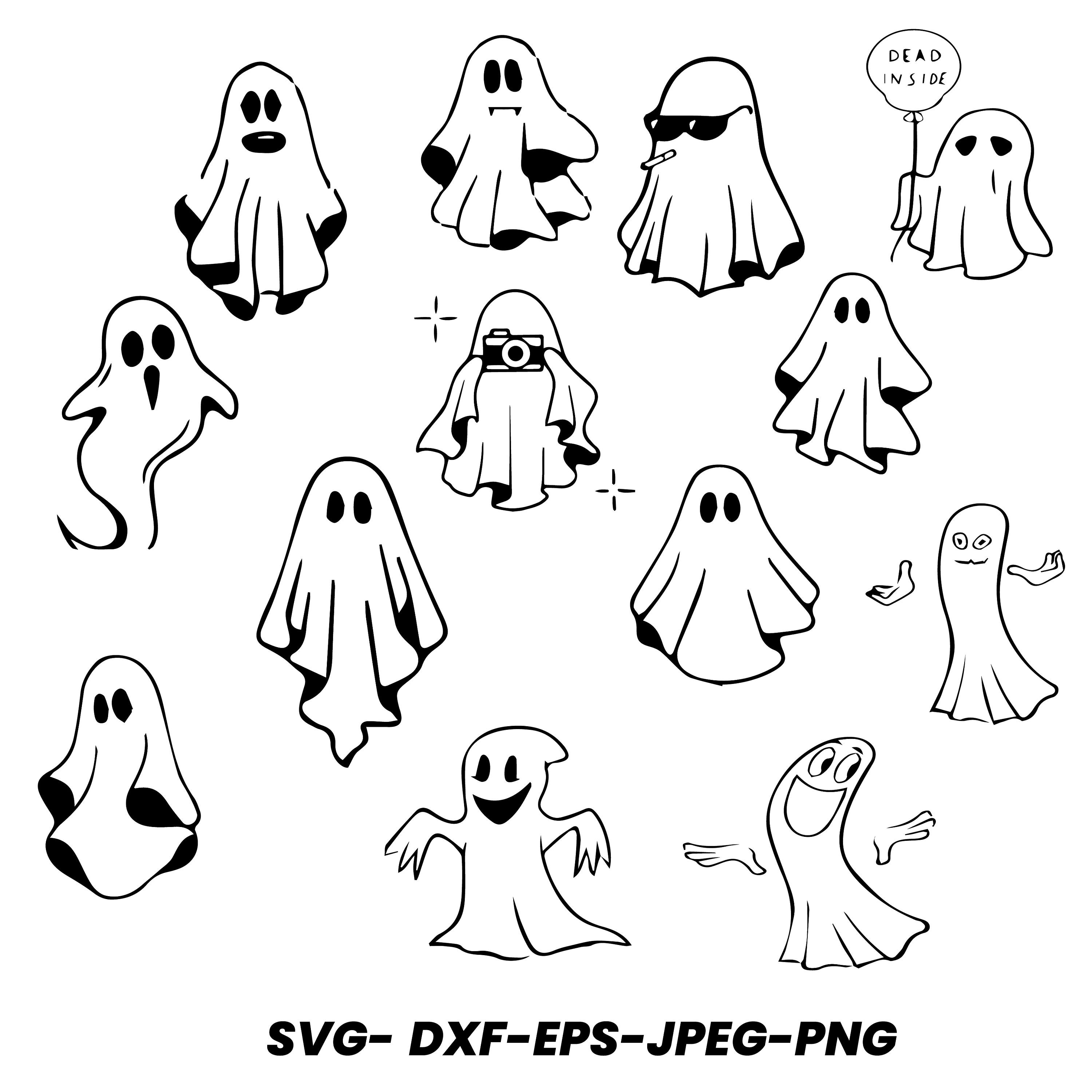 Cute Ghost Svg Bundle, Halloween Svg, Retro Halloween Svg Ghost Reading ...