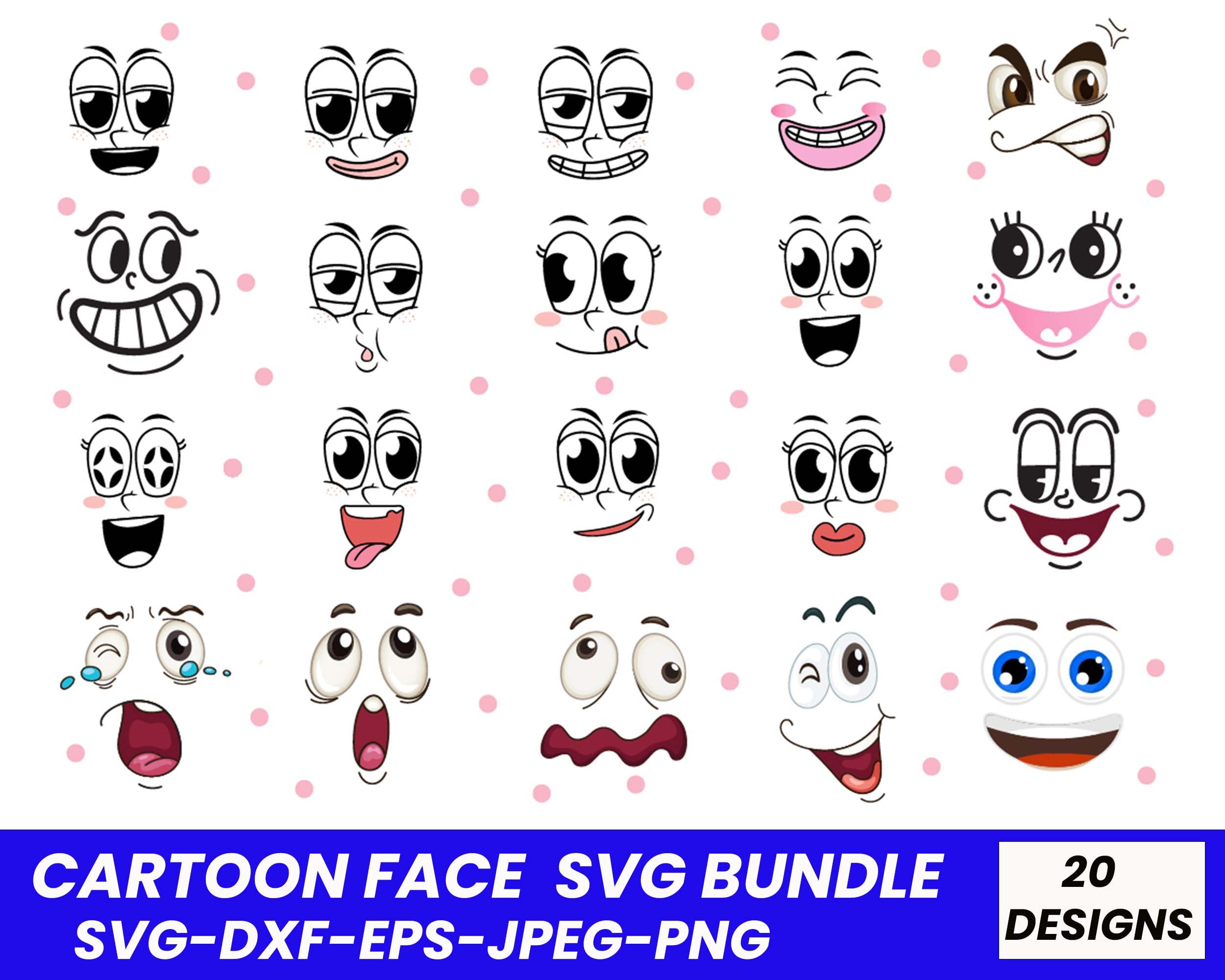 Smiley Face Svg Bundle, Cartoon Faces Svg, Emoji Svg, Happy Face Svg ...