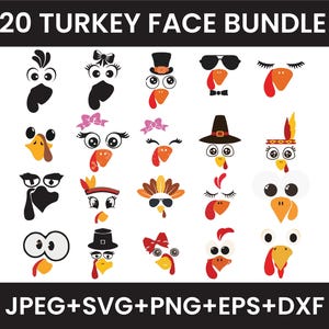 Turkey Faces SVG, Turkey Face Bundle SVG, Turkey Face Silhouette ...