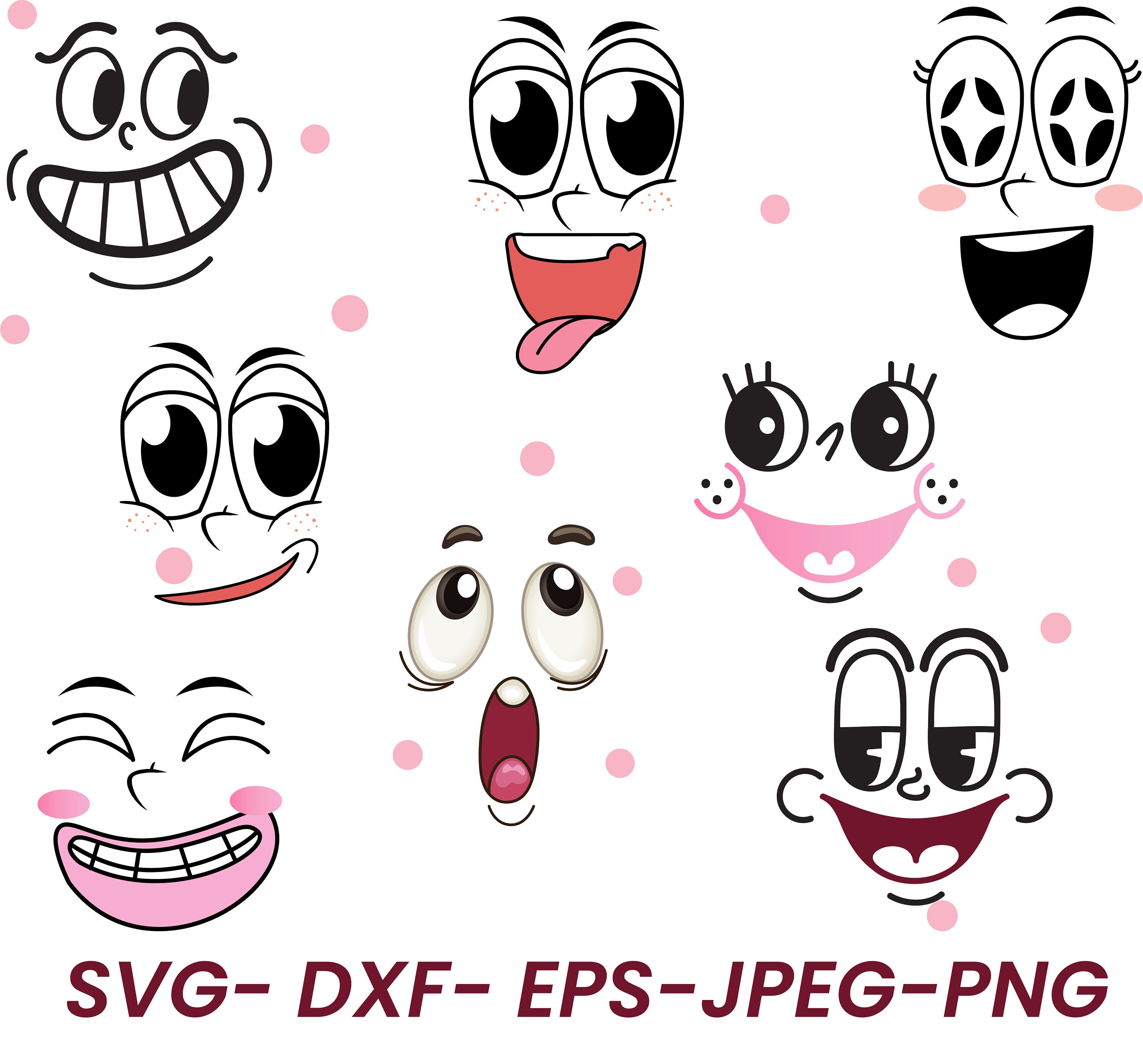 Smiley Face Svg Bundle, Cartoon Faces Svg, Emoji Svg, Happy Face Svg ...