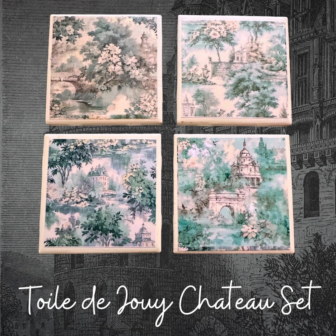 TOILE FRENCH COASTERS Ceramic Tile Coaster Handmade Drink Coaster ...