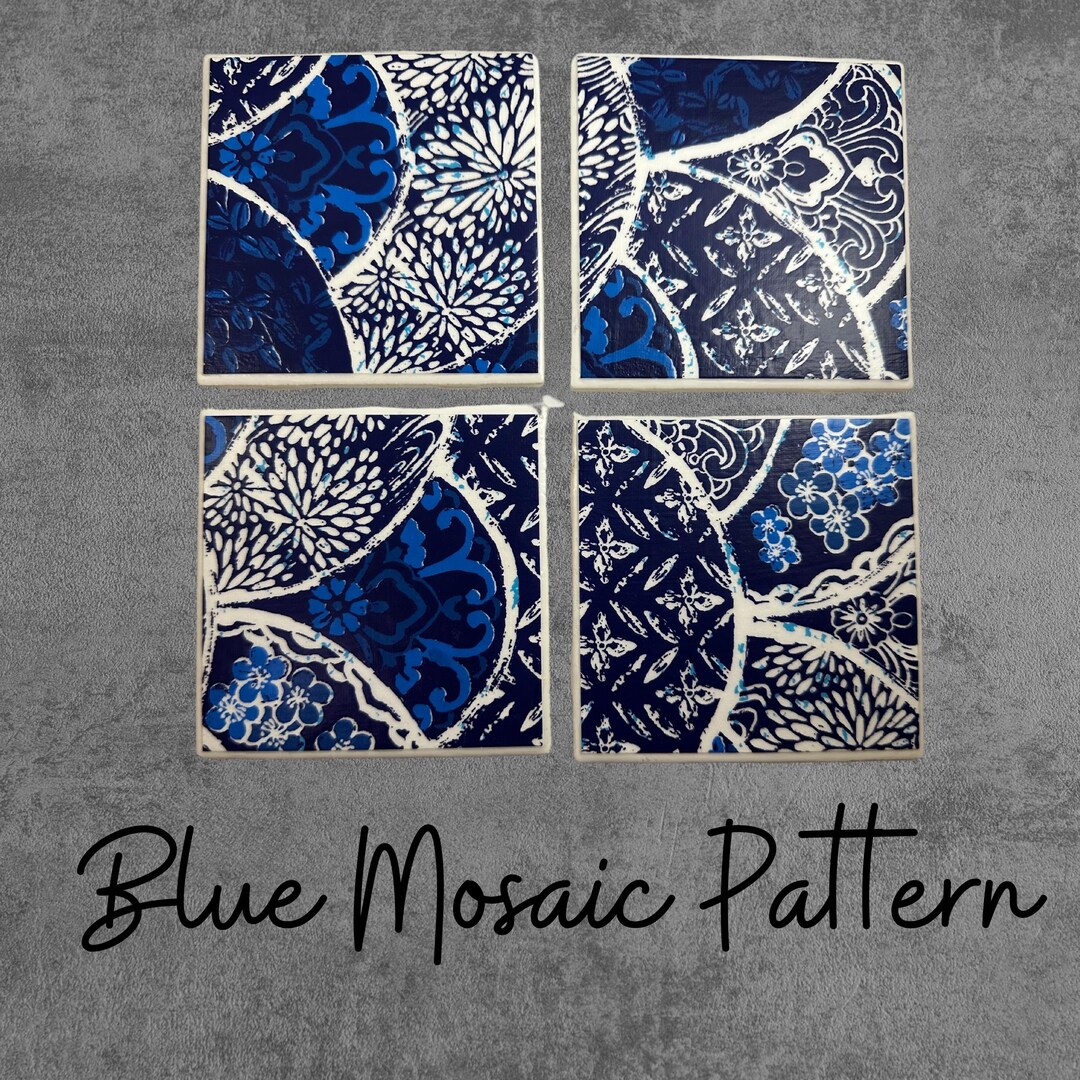 CERAMIC MOSAIC BLUE Ceramic Tile Coaster Handmade Drink Coaster Square ...