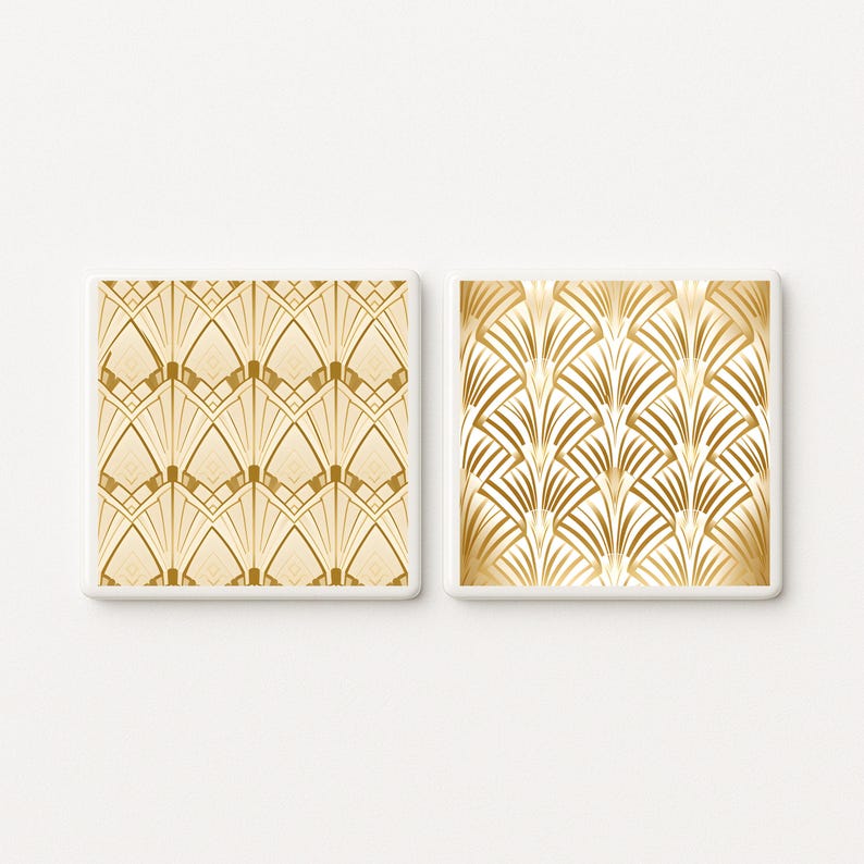 Vintage Art Deco Ceramic Tile Coaster Set: Handmade Ceramic Drink ...