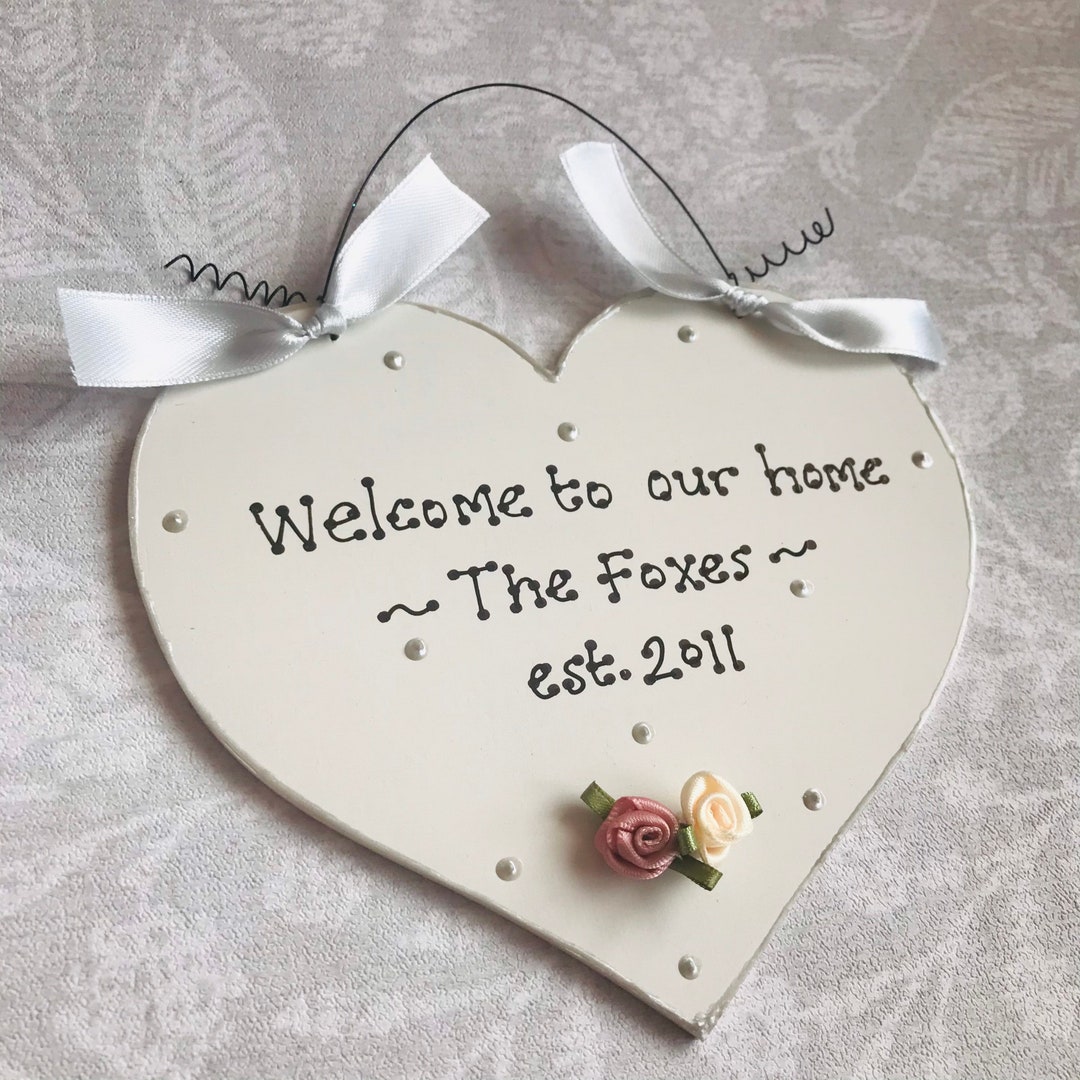 Personalised WELCOME to Our Home Heart Sign ~ Ideal Handcrafted Gift ...