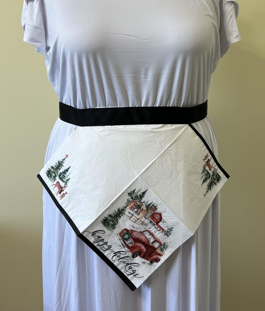 Happy Holidays Truck With Black Ribbon Paper Napkin Apron Tear Away ...