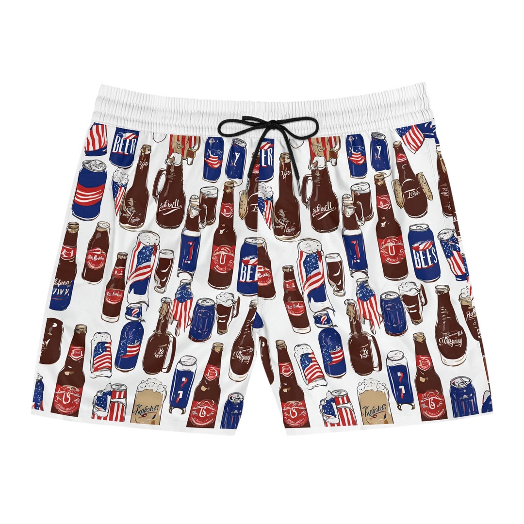 4th of July Retro Beers & Stripes Men's Mid-length Swim Shorts / Trunks ...