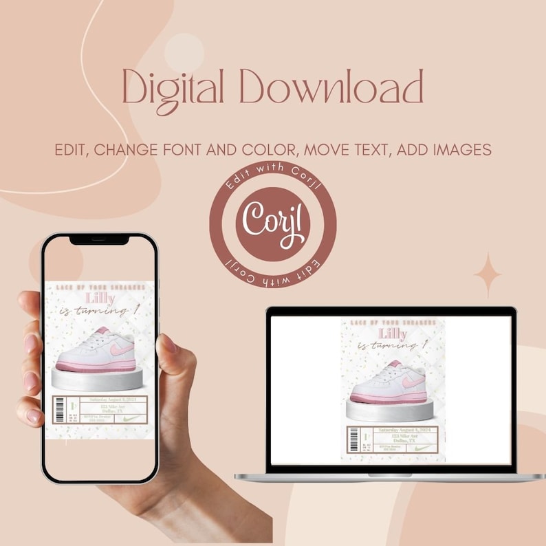 Girls Nike Birthday Invitation, First Birthday Invite, Nike Birthday ...