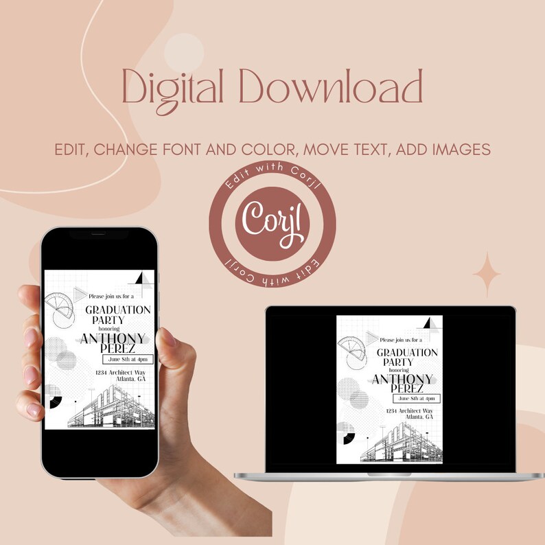 Architect Graduation Invitation: Neutral Party Design (digital Download ...
