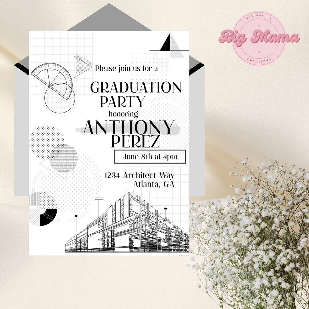 Architect Graduation Invitation: Neutral Party Design (digital Download ...