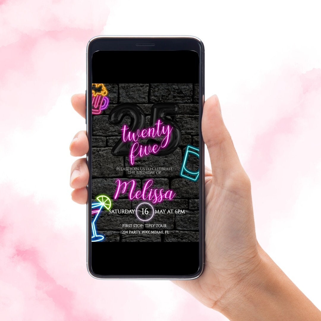 25th Birthday Invitation, Birthday Invitation, Bar Hopping Invitation ...