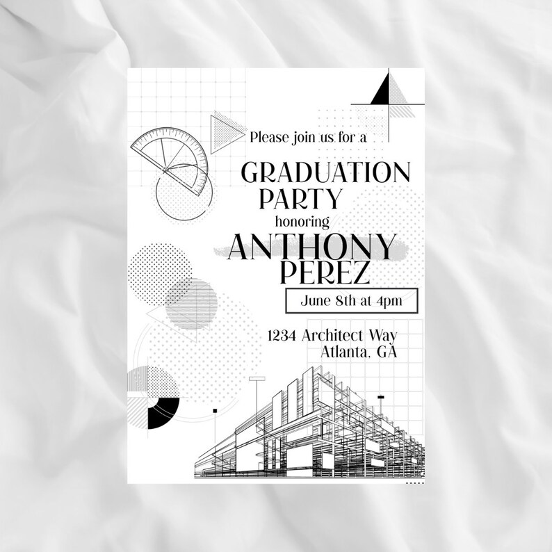 Architect Graduation Invitation: Neutral Party Design (digital Download ...