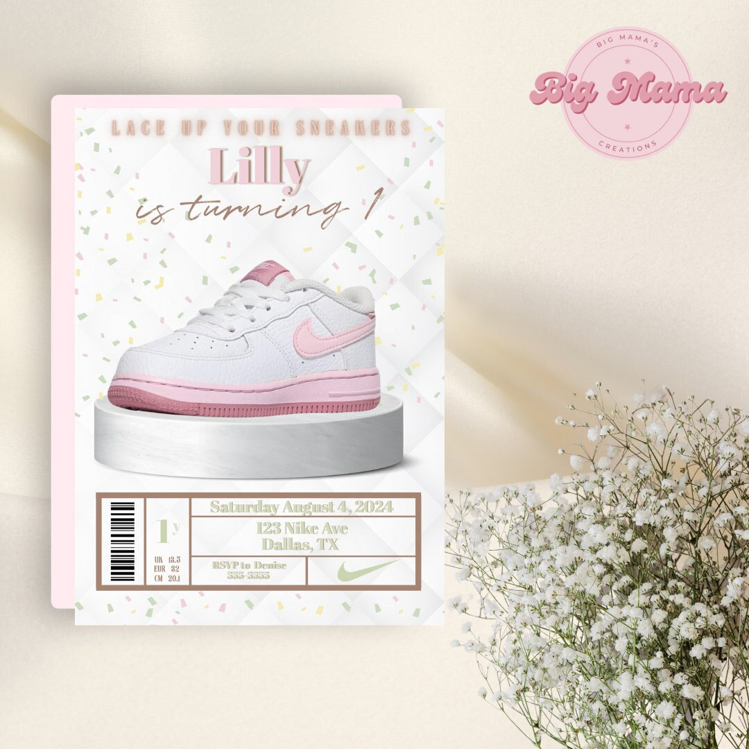Girls Nike Birthday Invitation, First Birthday Invite, Nike Birthday ...