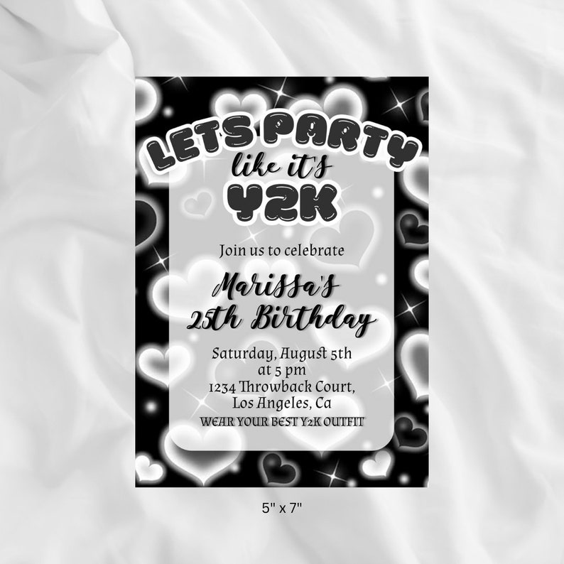 Editable Y2K Birthday Invitation: Black & White Throwback Party ...