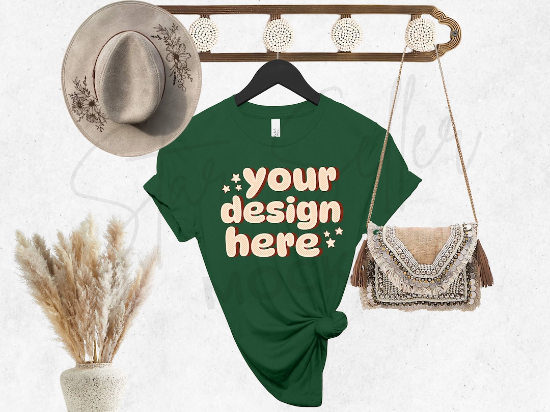 Bellacanvas 3001 Evergreen Mockup Evergreen Shirt Mockup Hanging T ...