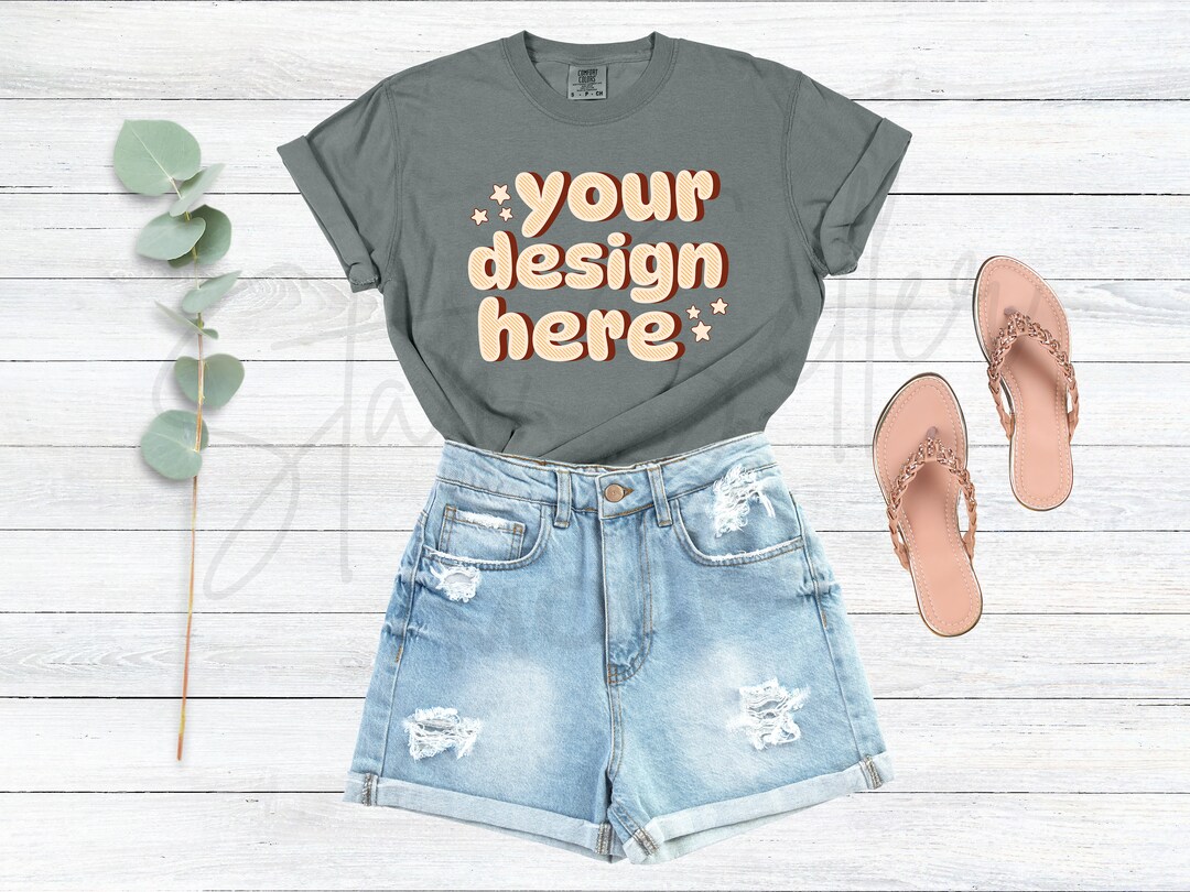 Comfort Colors 1717 Granite Mockup Granite Shirt Mockup Styled Outfit ...