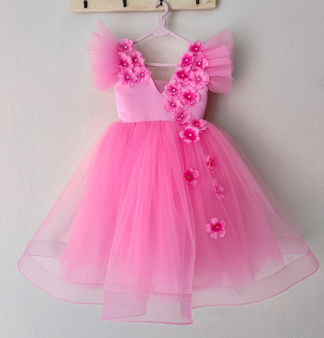 Hot Pink Long Baby Dress,hot Pink Baby Prom Dress,pageant Toddler Long Dress,pageant Long Sleeve ...