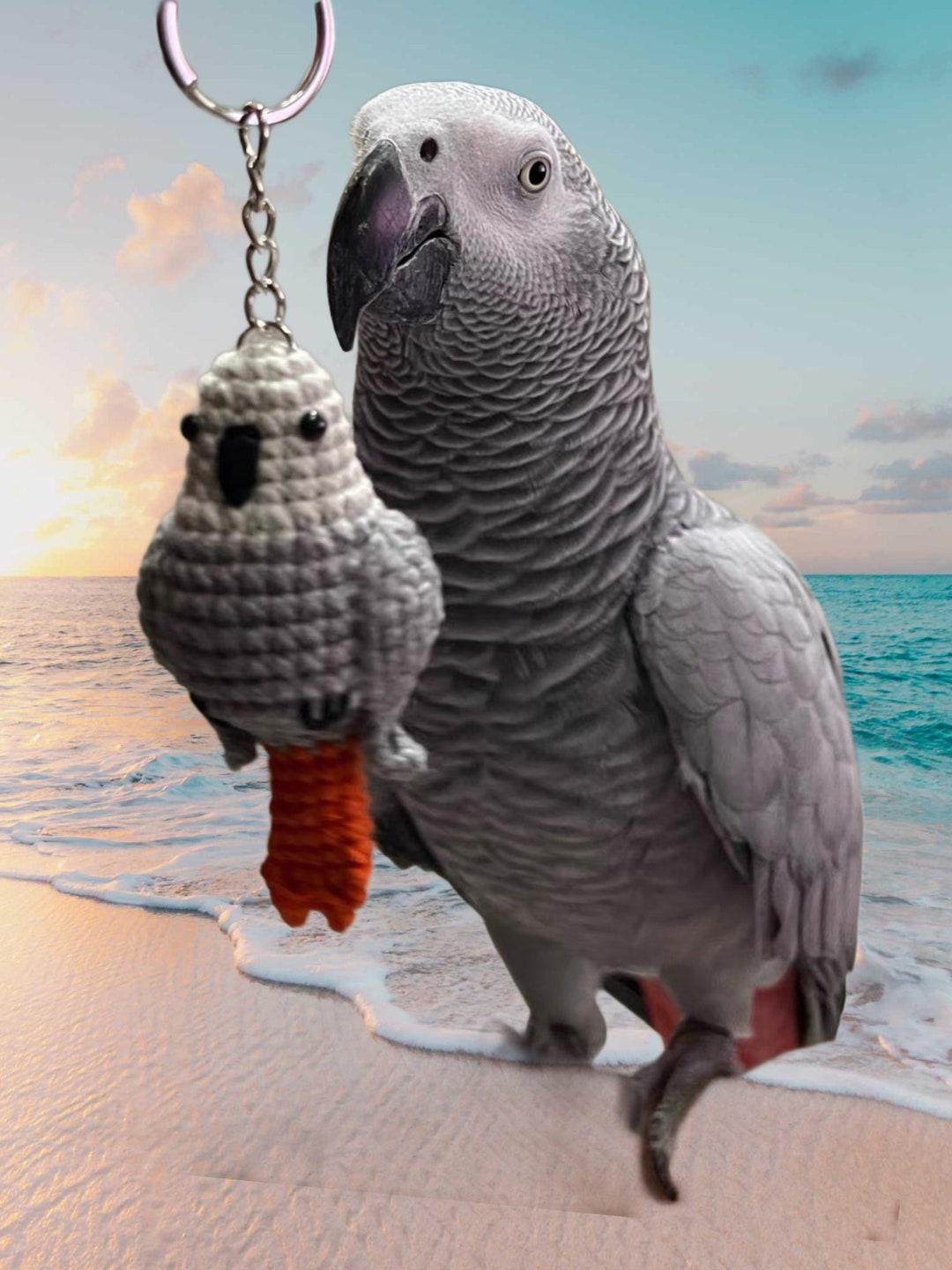 Handmade African Grey Parrot Bag Charm Keychain, Cute Cockatiel ...