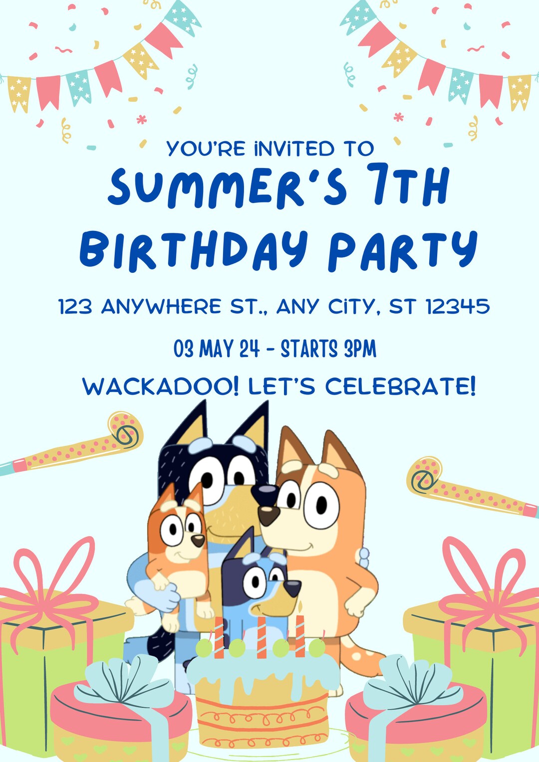 Bluey Dog Birthday Invitations Fully Personalised - Etsy
