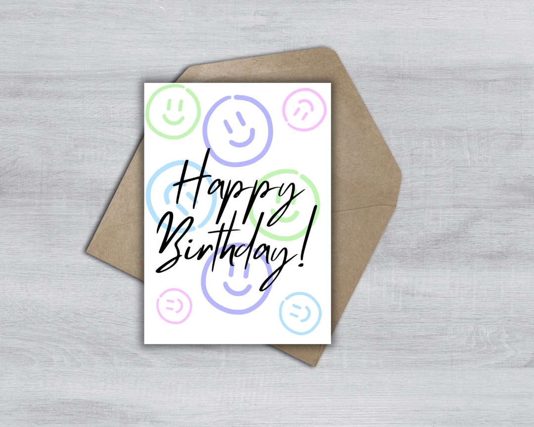 Printable Rainbow Smiley Face Birthday Card, Digital Card, 5x7 Greeting ...