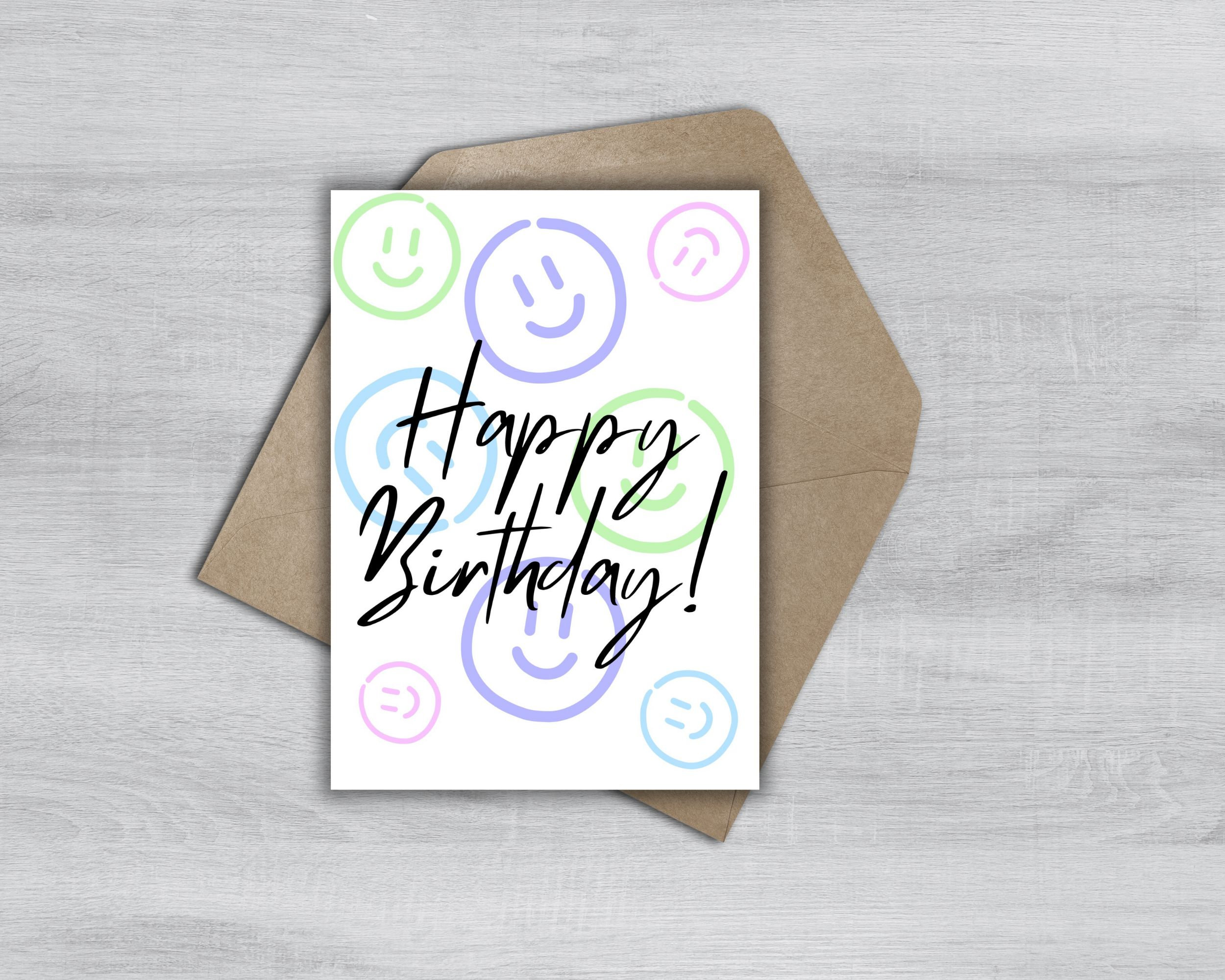 Printable Rainbow Smiley Face Birthday Card, Digital Card, 5x7 Greeting ...