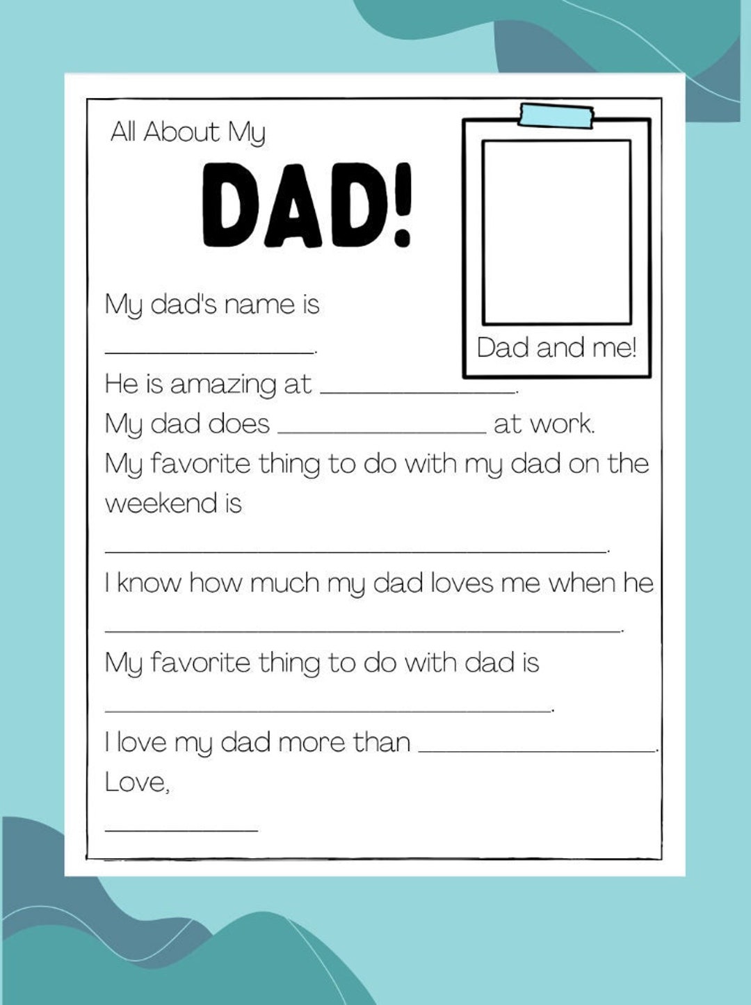 Father's Day Card | Fill in the Blanks | All About Dad | Kids' Activity ...